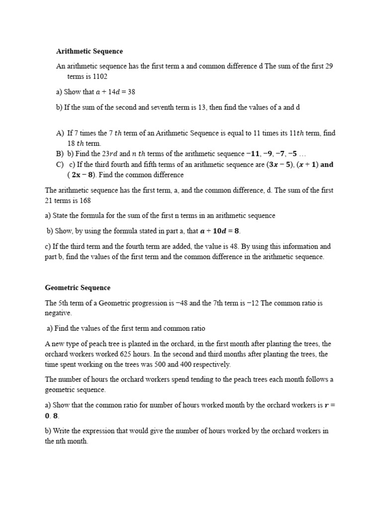 Arithmetic Sequence Pdf Mathematics