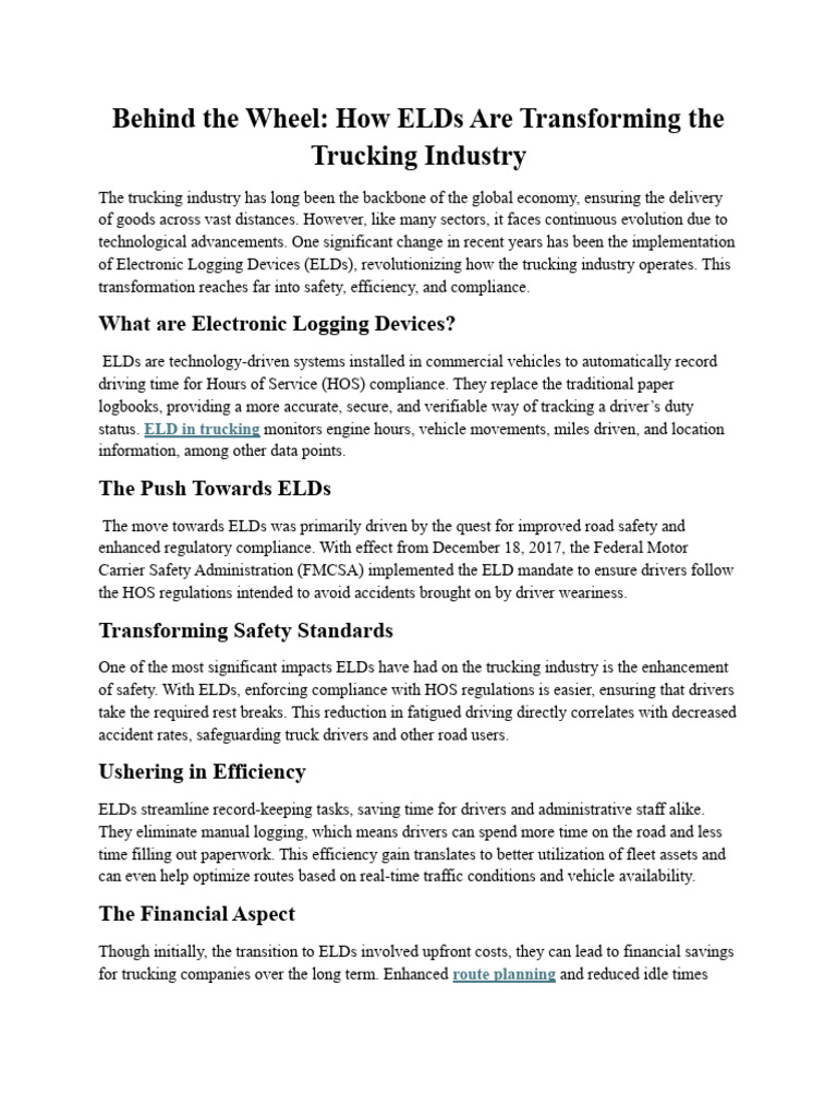 ELDs | PDF | Truck Driver | Transport