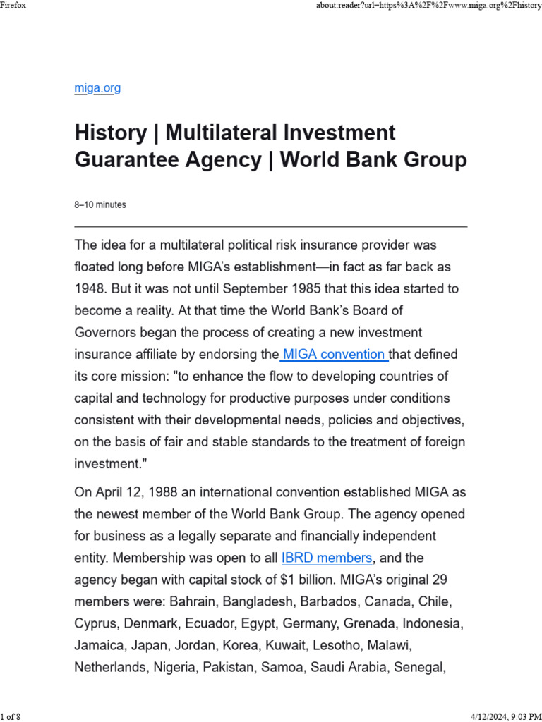 MIGA History: Key Milestones & Impact | PDF | Multilateral Investment ...