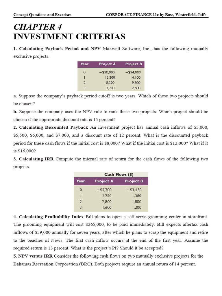 Chapter 4 - Concept Questions and Exercises | PDF | Net Present Value | Internal Rate Of Return