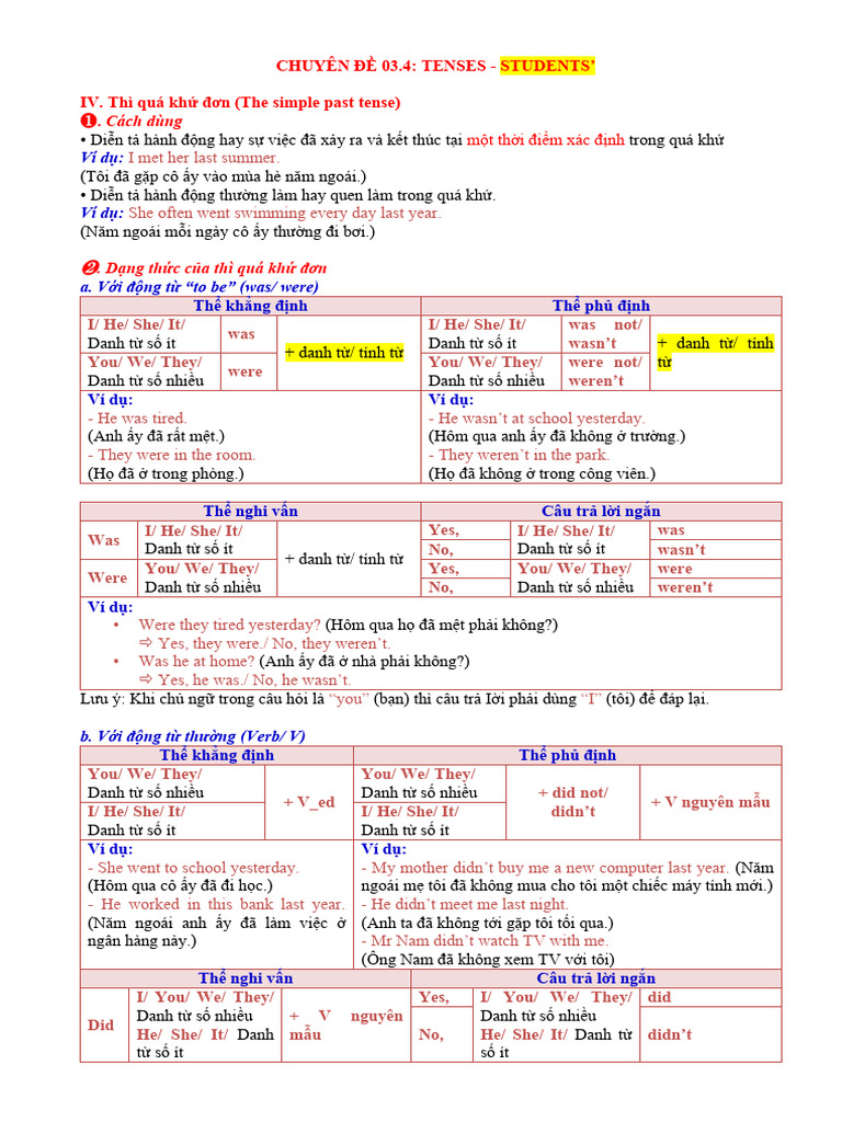 03.4. (Tenses) - The Past Simple Tense | PDF
