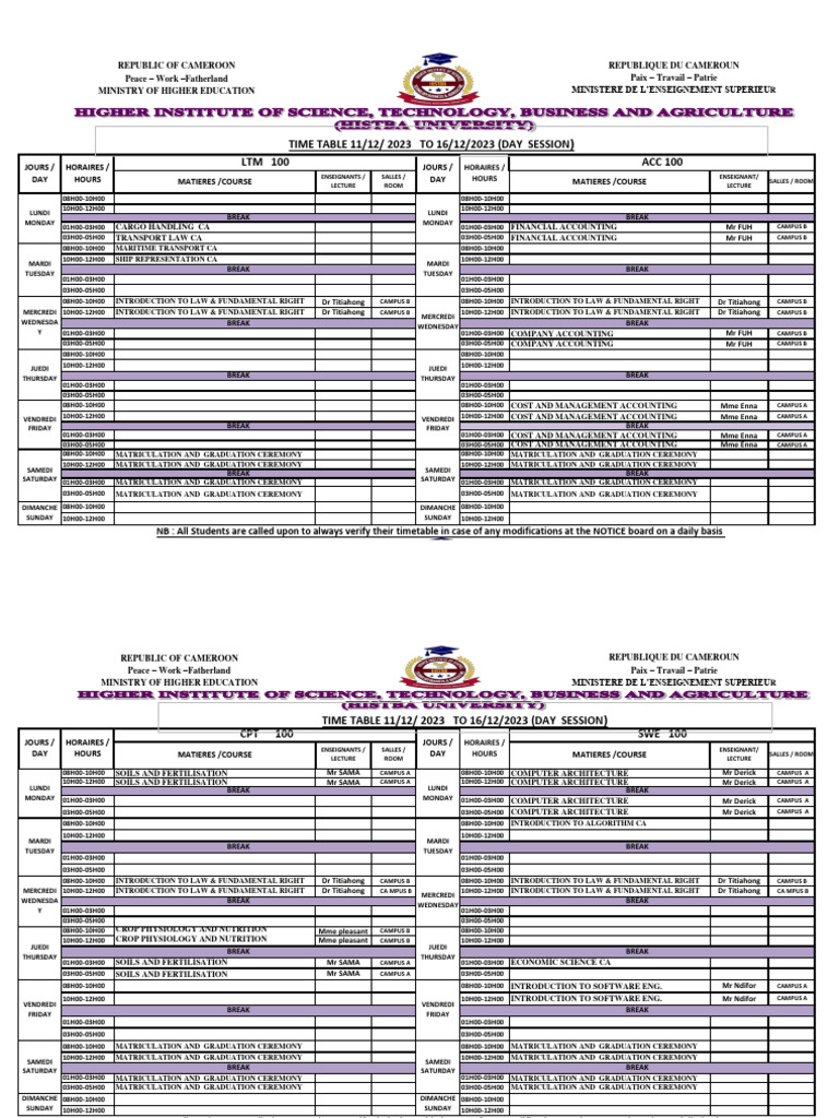Weekly Academic Timetable 2023 | PDF | Business Economics | Business