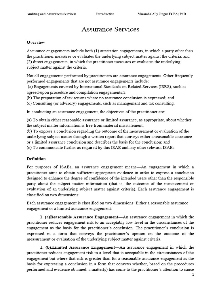 Overview of Assurance Services | PDF | Audit | Financial Audit