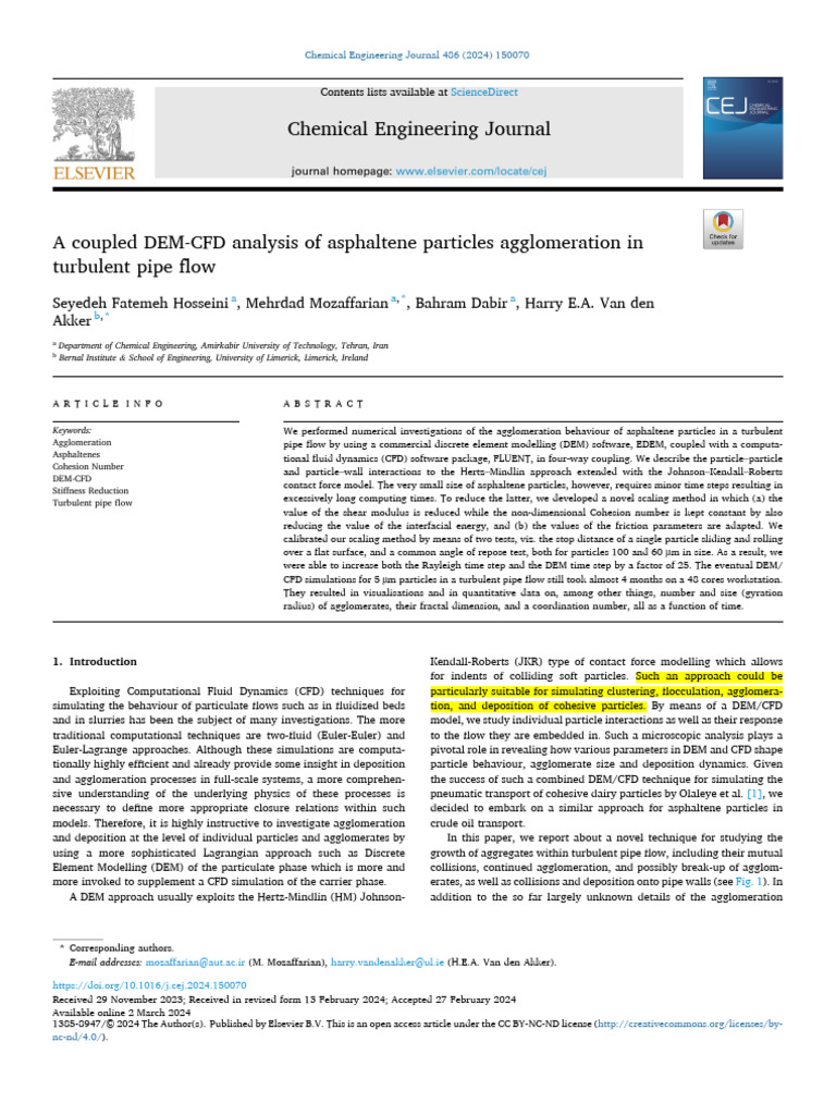 A Coupled DEM-CFD Analysis of Asphaltene Particles Agglomeration in ...