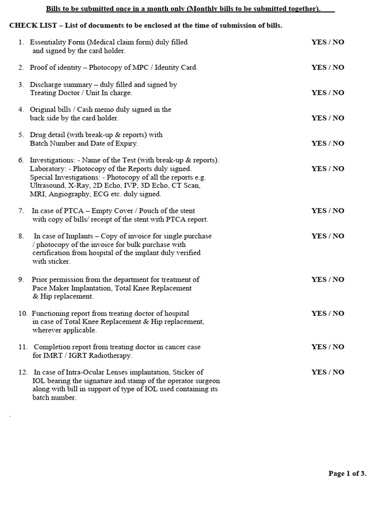 Monthly Medical Bill Submission Guide | PDF | Percutaneous Coronary ...