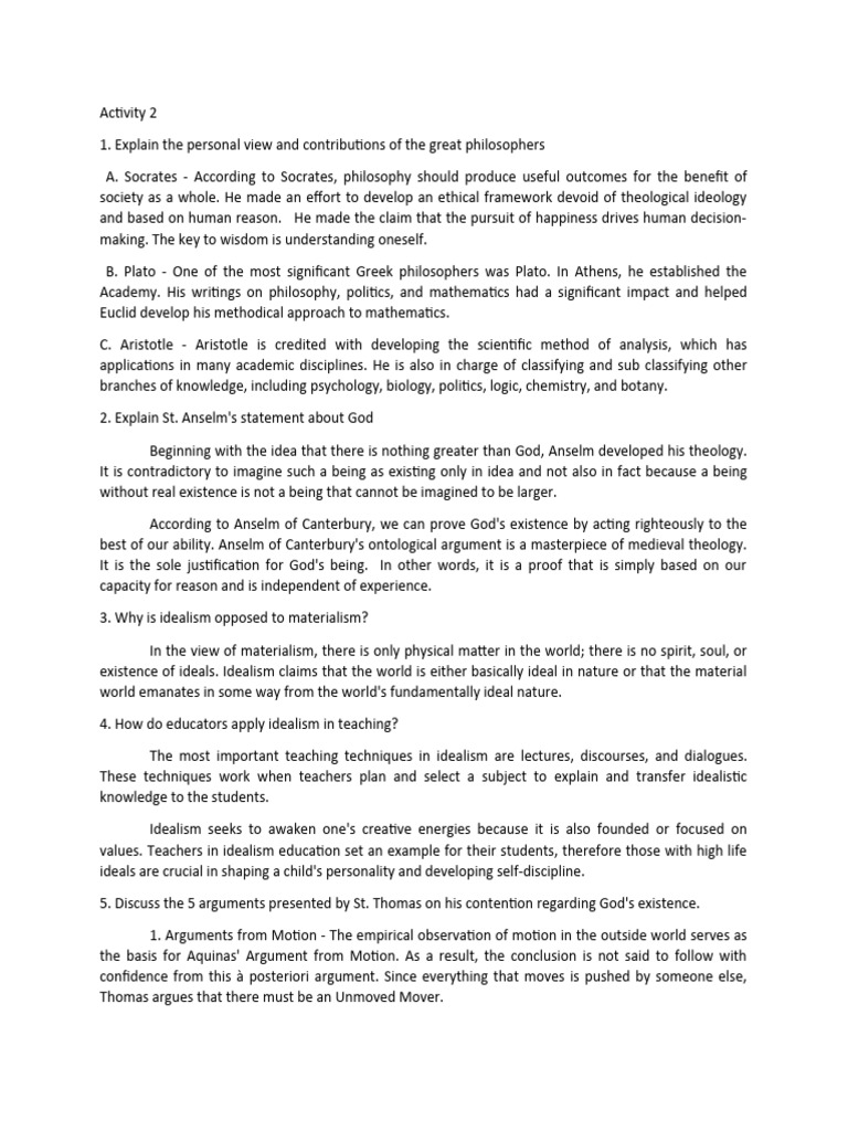 Activity 2 | PDF | Idealism | Socrates