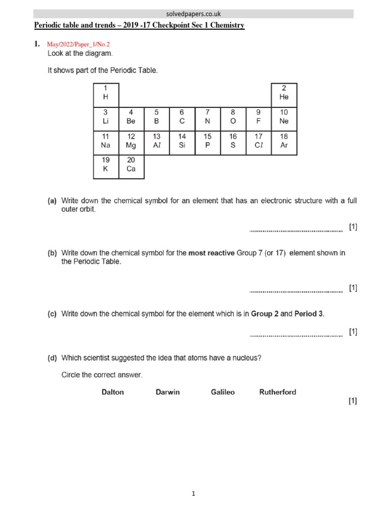 Chemistry Checkpoint Past Papers | PDF