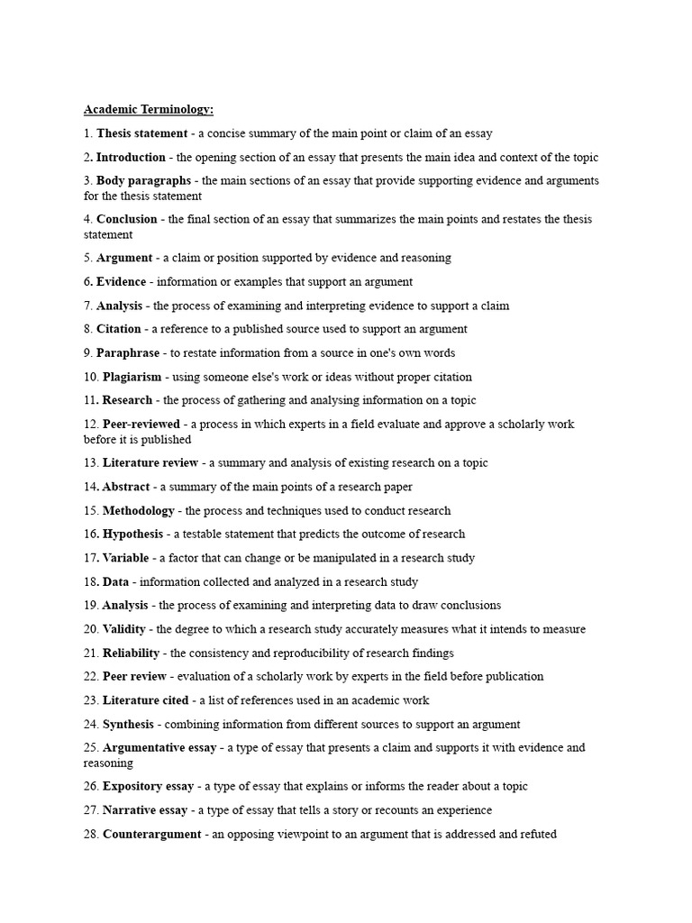 Academic Terminology | PDF | Essays | Science