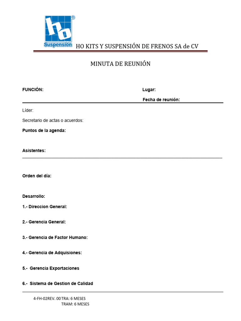 Formato de Minuta de Reunión (4-FH-02) Rev. 00_1 | PDF