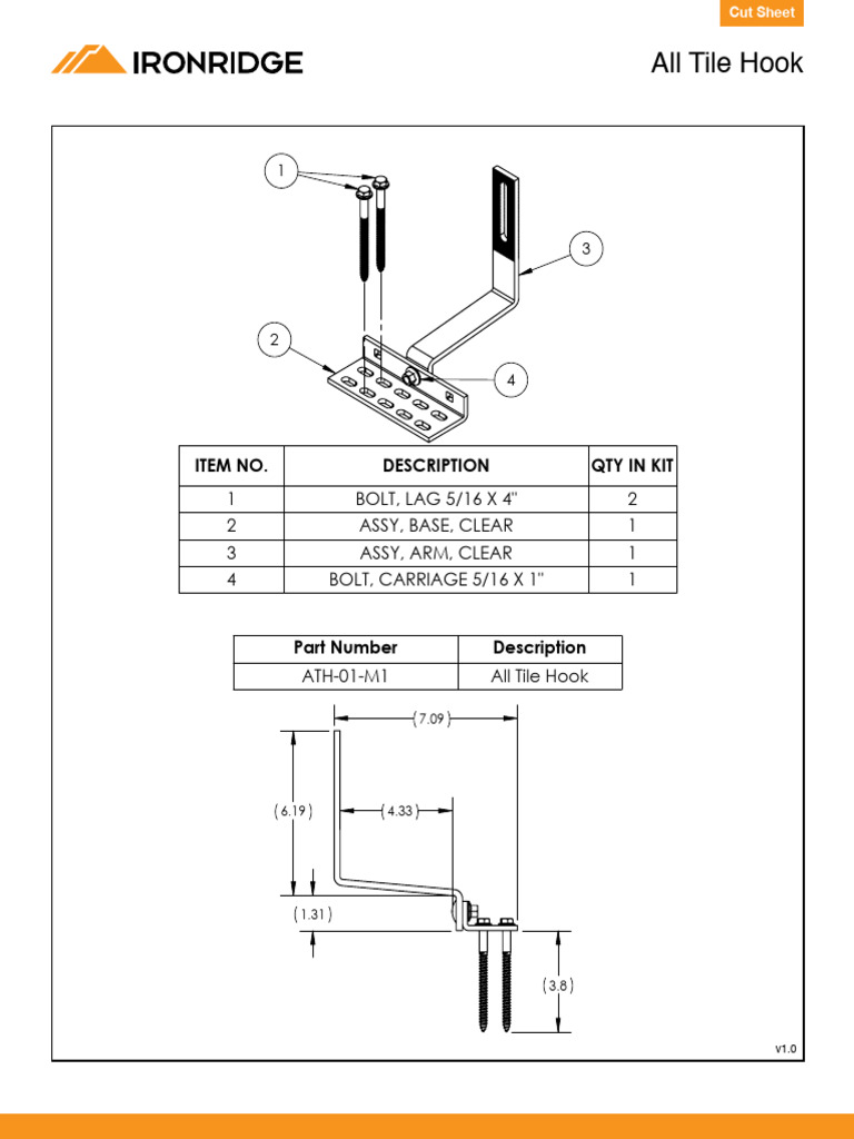 IronRidge Cut Sheet All Tile Hook | PDF | Building Materials ...