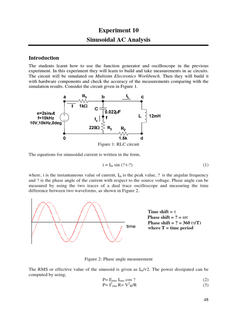 EE201 Experiment 10 | PDF | Electrical Network | Phase (Waves)