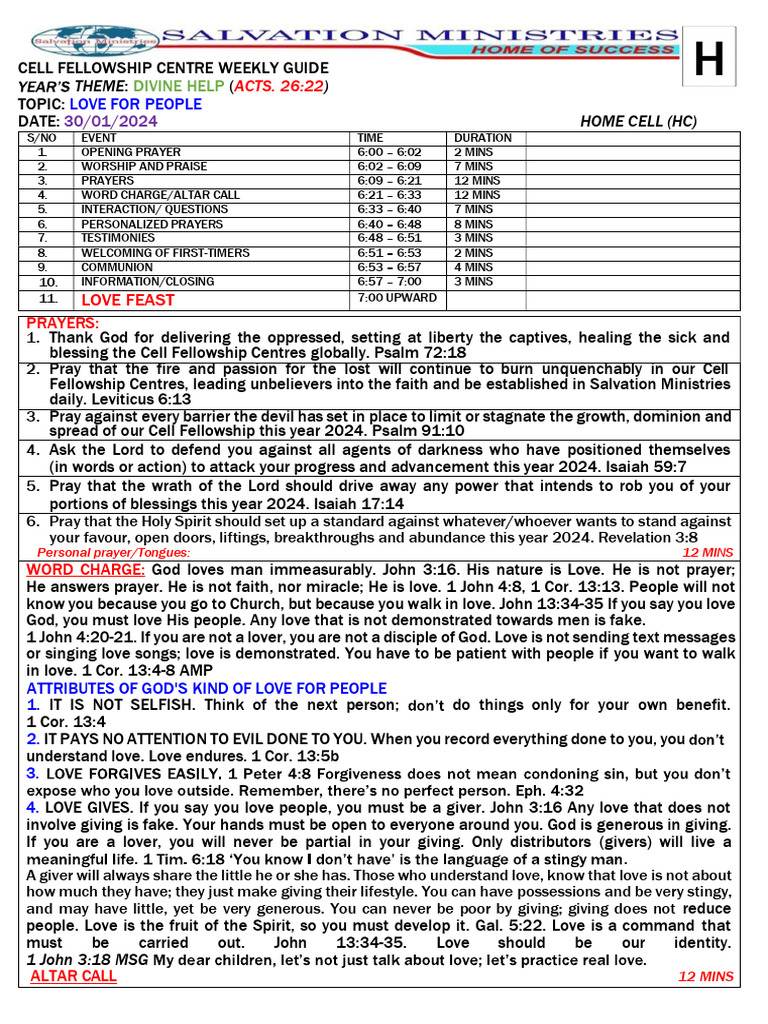 Home Cell Fellowship Weekly Guide | PDF | Eucharist | Prayer