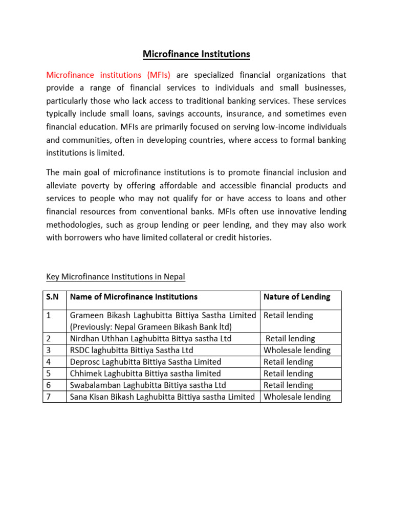 Unit 4 Micro Finance Institution | PDF | Microfinance | Loans