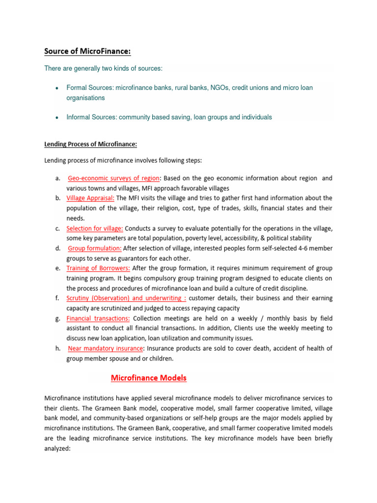 Unit 3 Micro Finanance Credit Lending Model | PDF | Microfinance ...