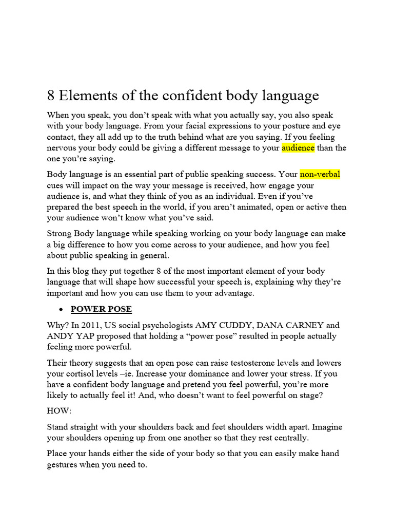 8 Elements Of The Confident Body Language Pdf Body Language