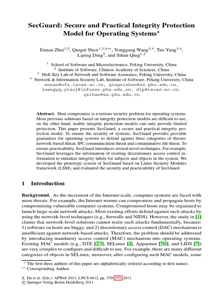 Secguard: Secure and Practical Integrity Protection Model For Operating Systems | PDF | Malware ...