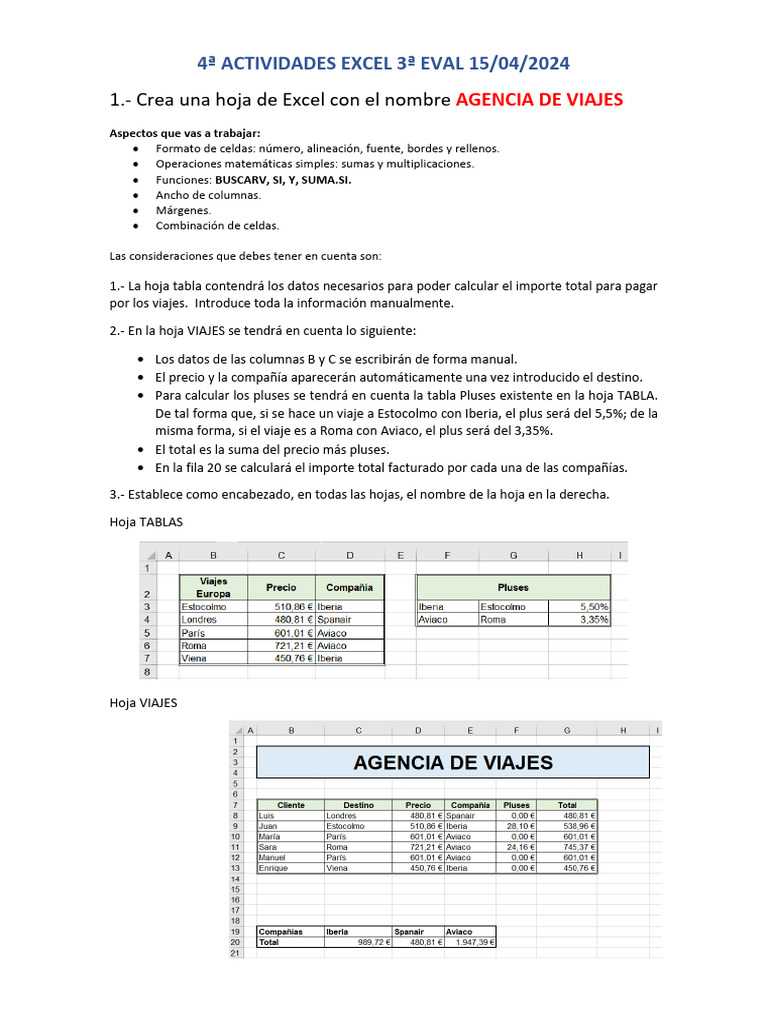 4 Actividades Excel 3 Eval 15-04-2024 | PDF | Microsoft Excel | Informática