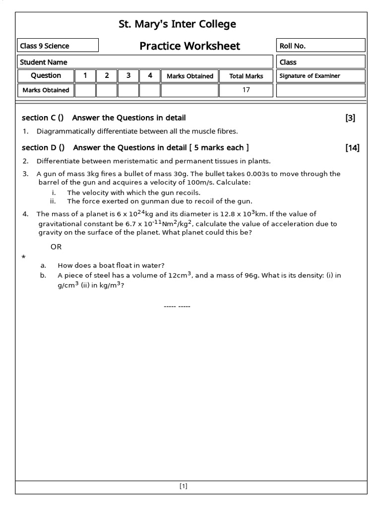 Class 9th Worksheet | PDF | Teaching Methods & Materials | Science ...