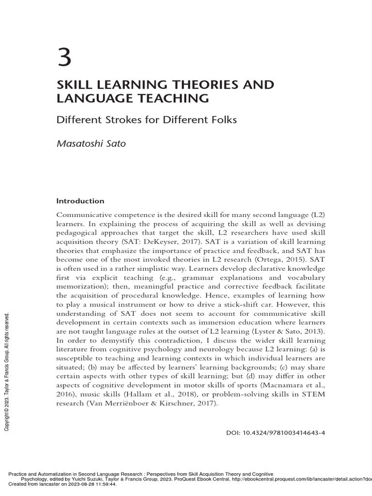 Practice and Automatization in Second Language Res... - (3 Skill Learning Theories and Language ...