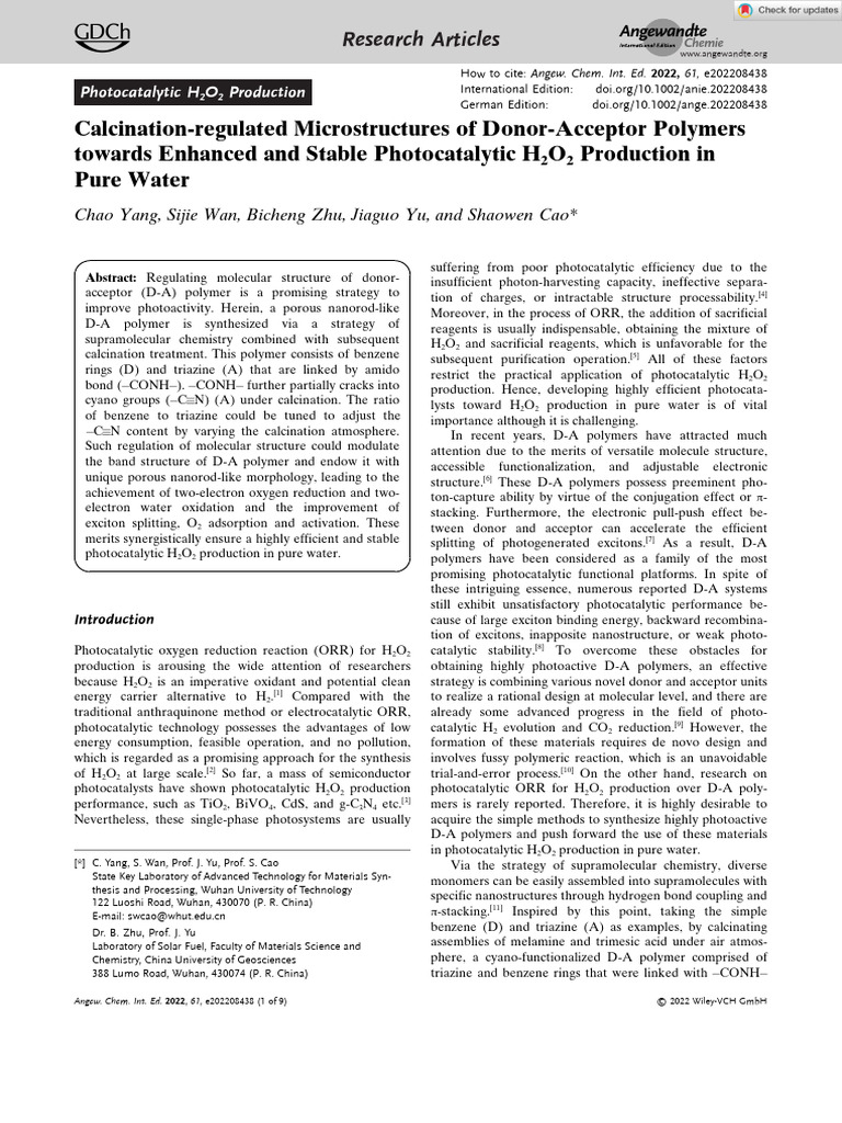 H2O2 Production (Calcination Regulated Microstructures of Donor ...