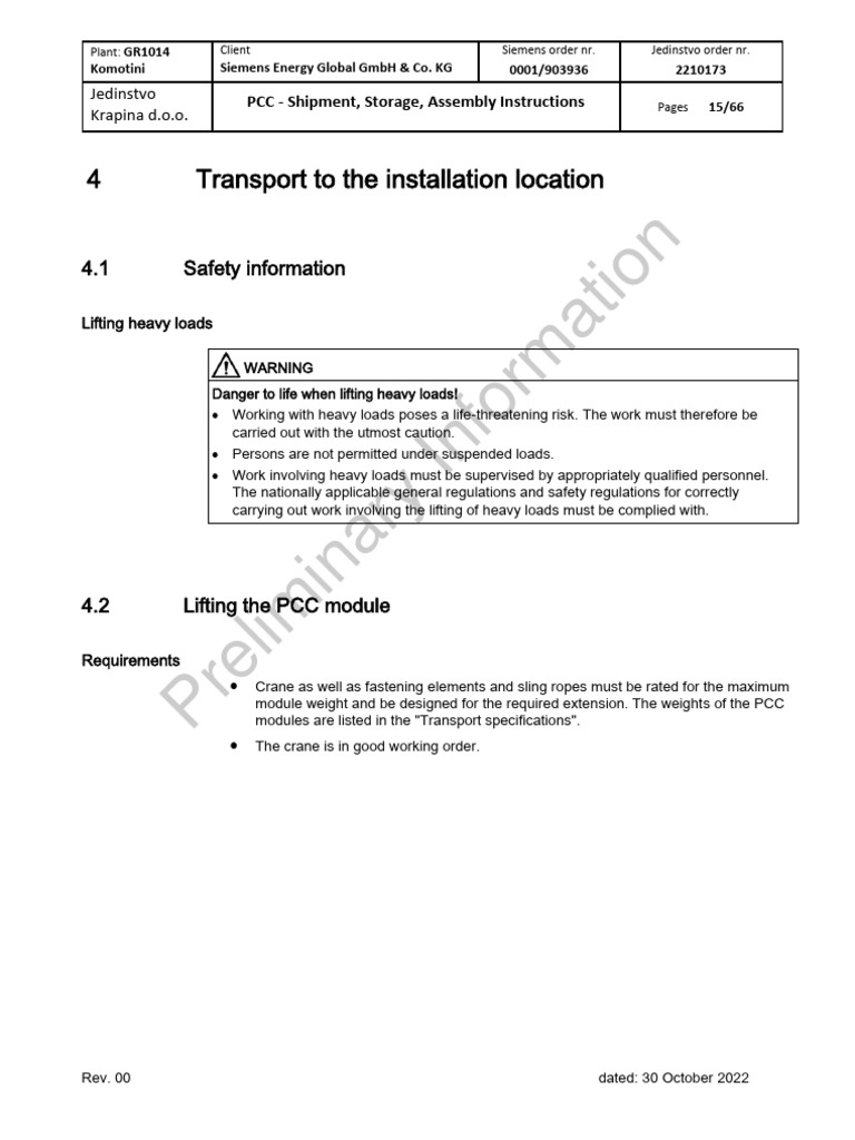 PCC Transport Instructions - Preliminary | PDF | Crane (Machine) | Manufactured Goods