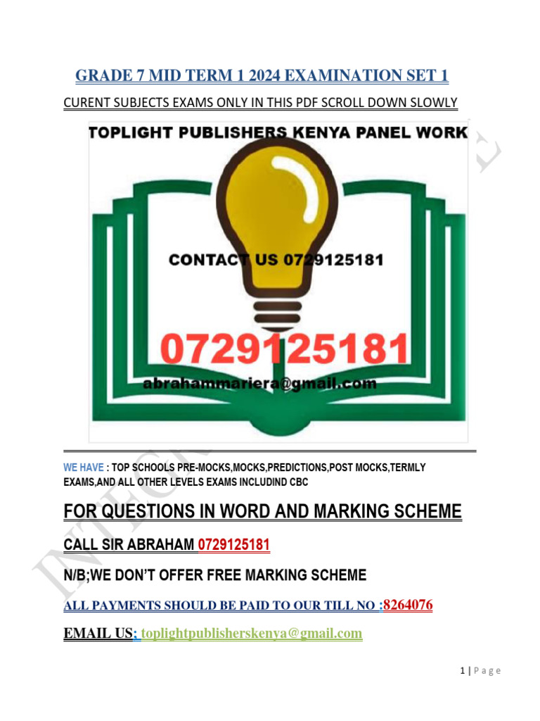 Grade 7 Mid Term 1 2024 Examination Set 1 | PDF | Computers