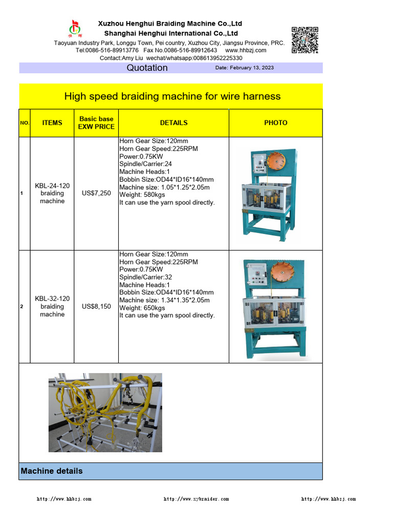 High Speed Braiding Machine For Wire Harness: Quotation | PDF ...
