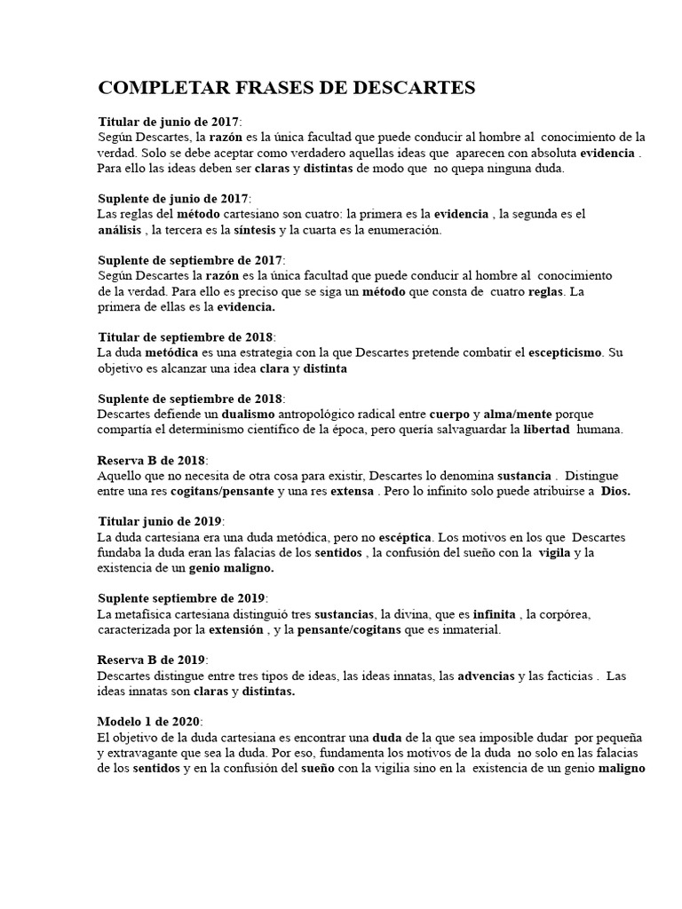 Frases clave de Descartes | PDF | René Descartes | Verdad