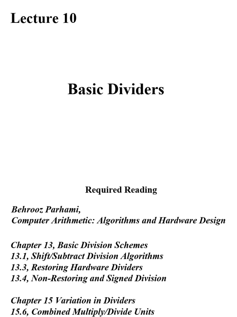 ECE645 Lecture10 Basic Dividers | PDF | Division (Mathematics ...