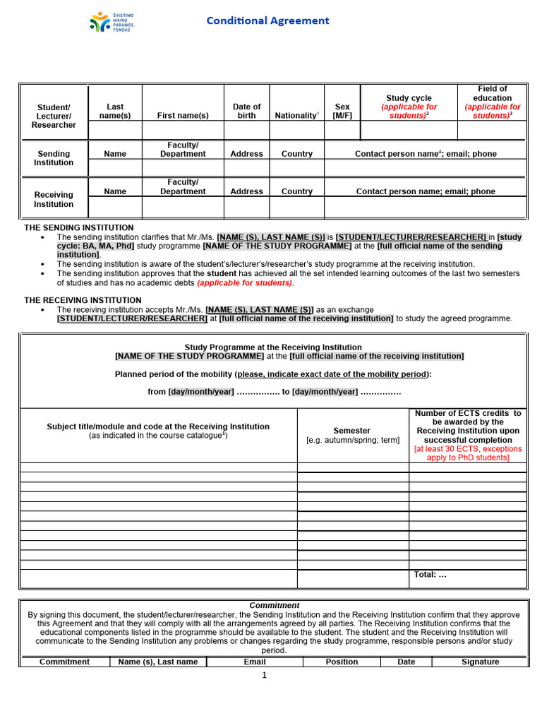 Conditional Agreement Template 2 | PDF | Academic Degree