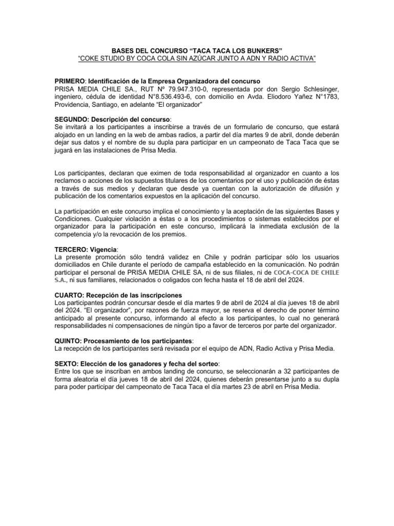 Bases Concurso Taca Taca | PDF