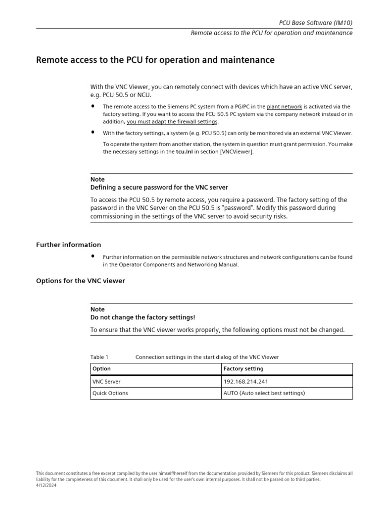 PCU Base Software (IM10) - Remote Access To The PCU For Operation and ...