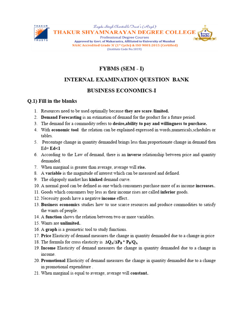 BUSIINESS ECONOMICS-I Internal Exam Question Bank FYBMS SEM-I | PDF ... BUSIINESS ECONOMICS-I Internal Exam Question Bank FYBMS SEM-I | PDF ...