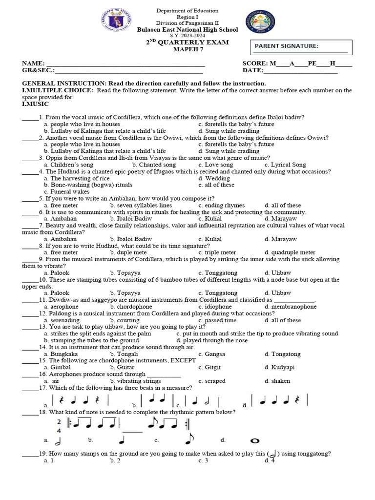 MAPEH 7 2nd Quarter Exam Guide | PDF | Eating Disorder | Physical Fitness
