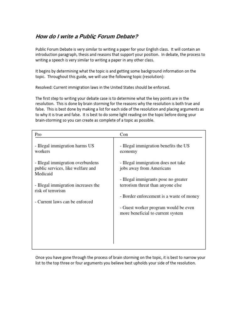 Public Forum Debate Example | PDF | Immigration | Illegal Immigration ...