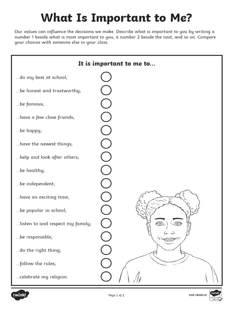 Roi2 P 45 What Is Important To Me Activity Sheets | PDF
