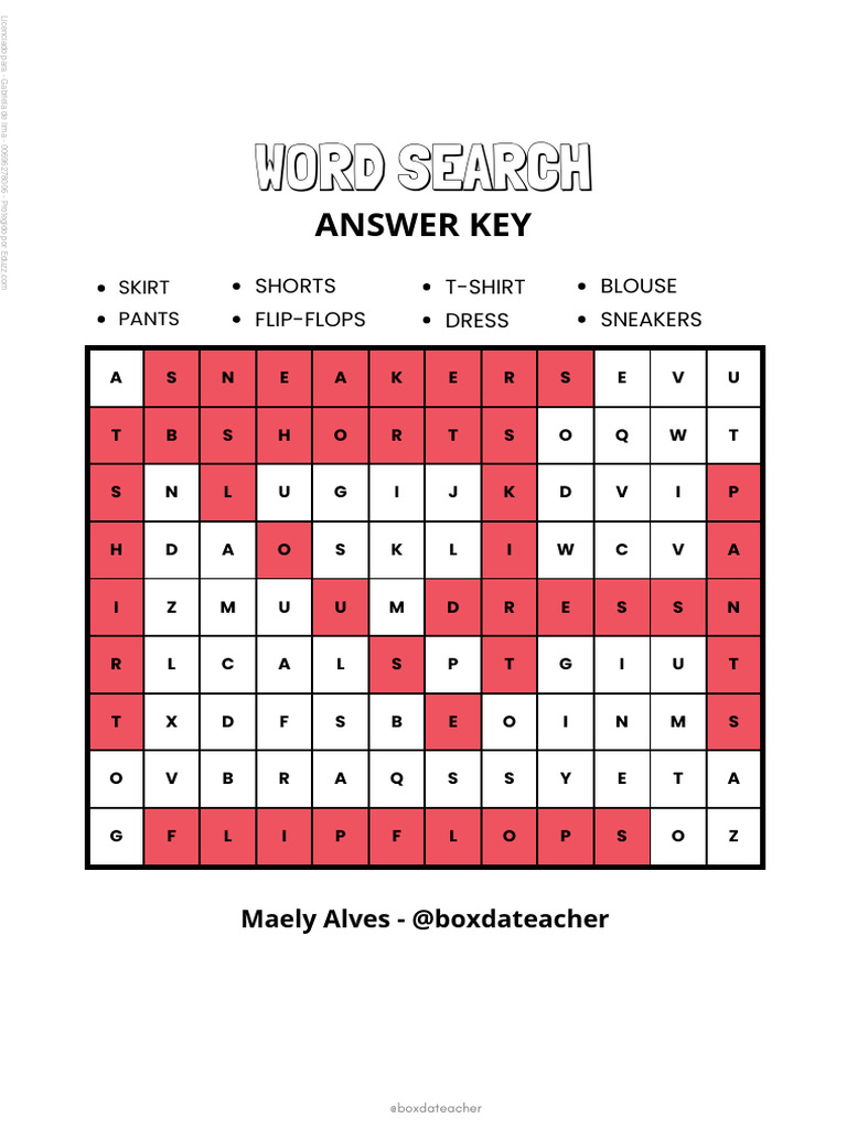 Clothes Activities Answer Key Word Search | PDF