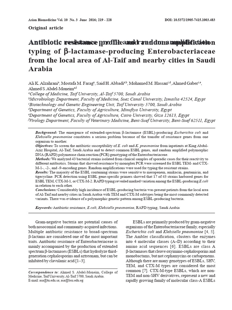 Antibiotic Resistance Profile and Random Amplification | PDF | Beta Lactamase | Antibiotics