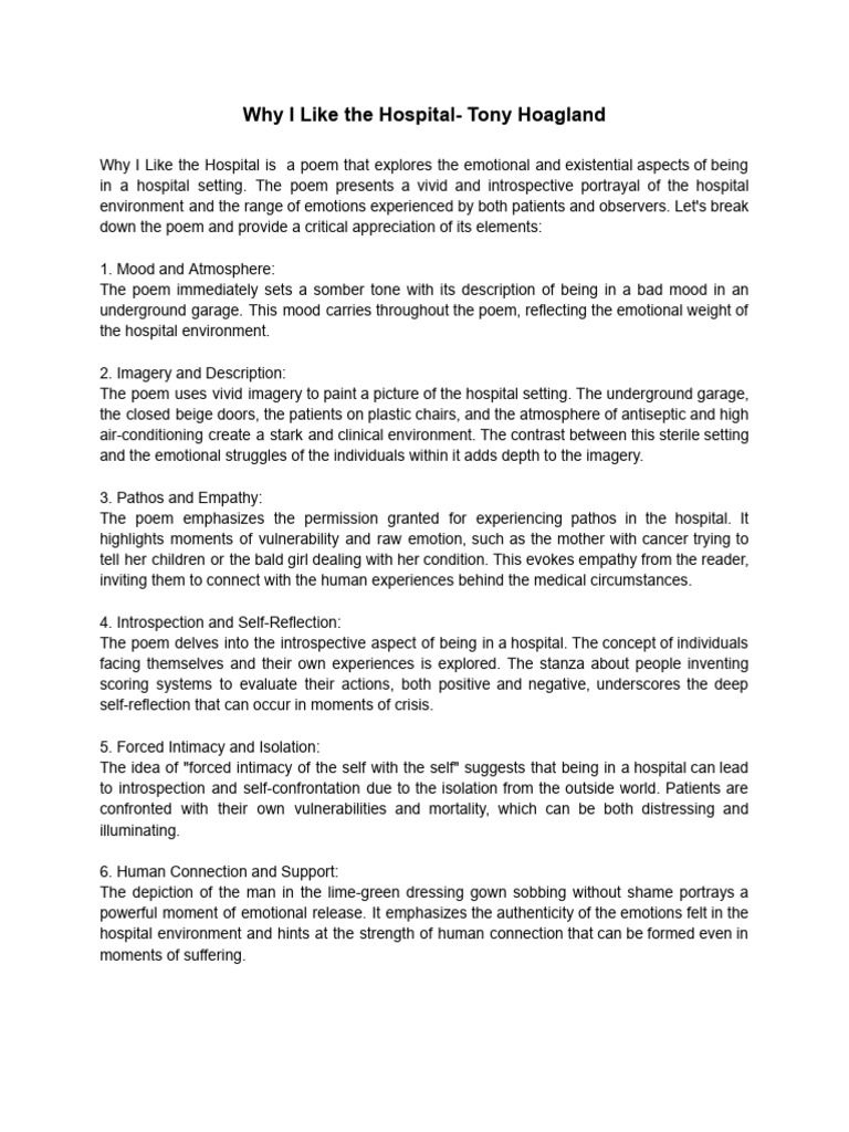 Why I like the Hospital | PDF | Poetry | Empathy