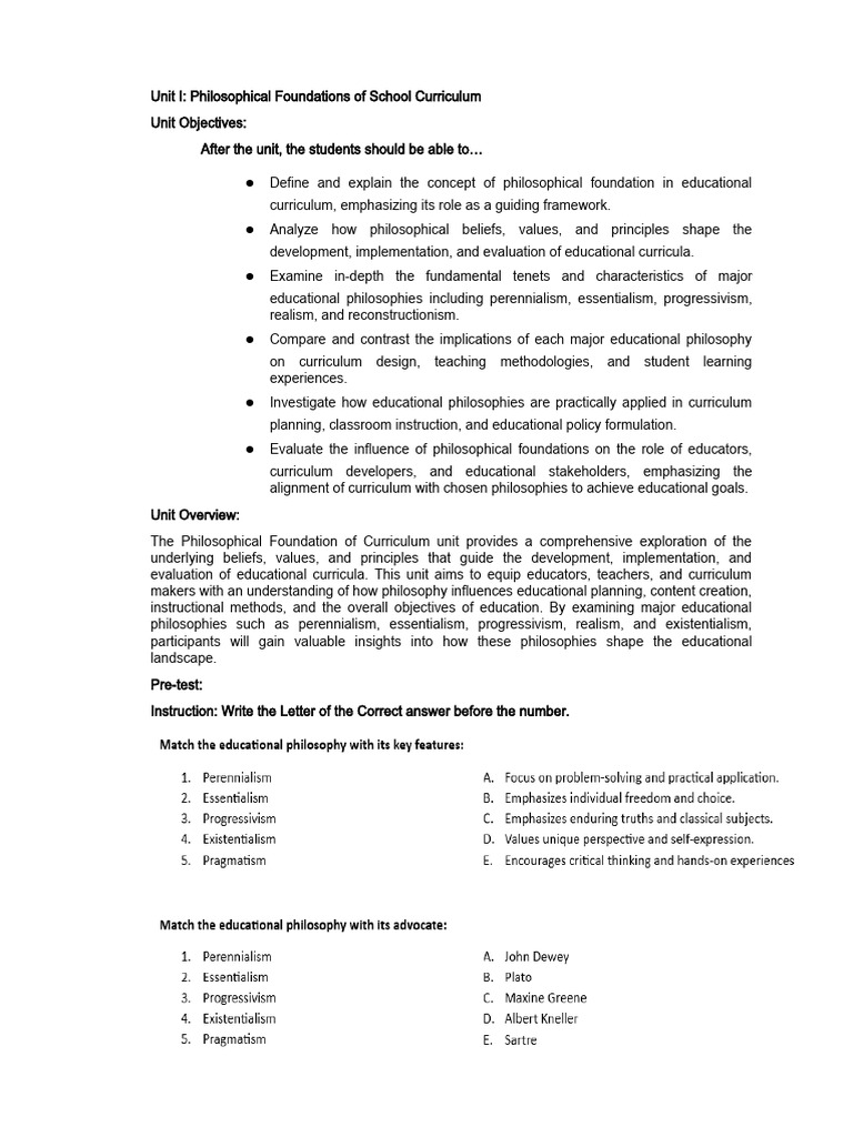 Unit I | PDF | Curriculum | Philosophy Of Education