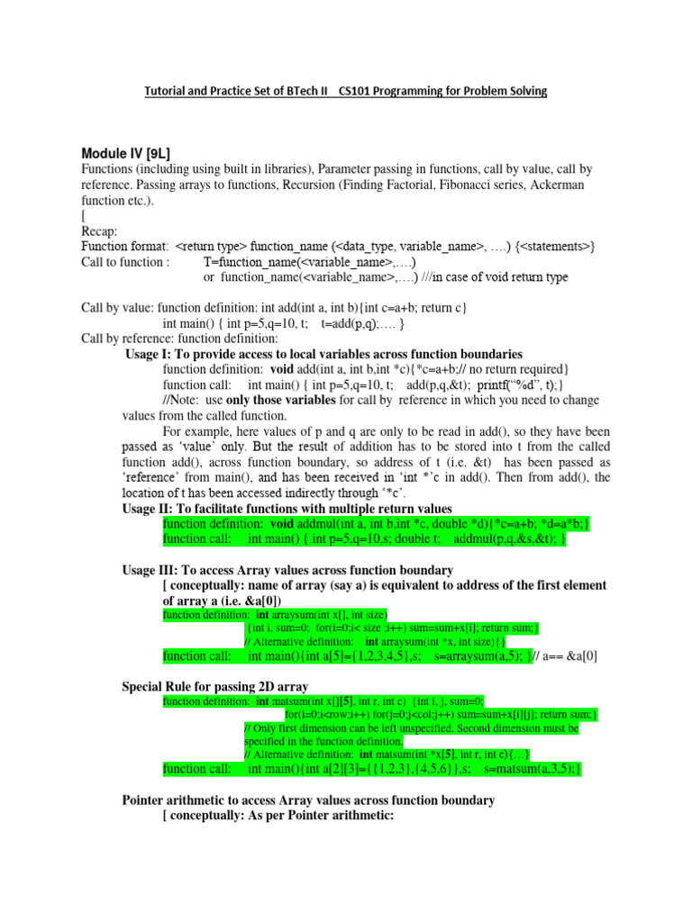 BTech II CS101 PPS Practice Questions and Assignment | PDF | Matrix (Mathematics) | Function ...