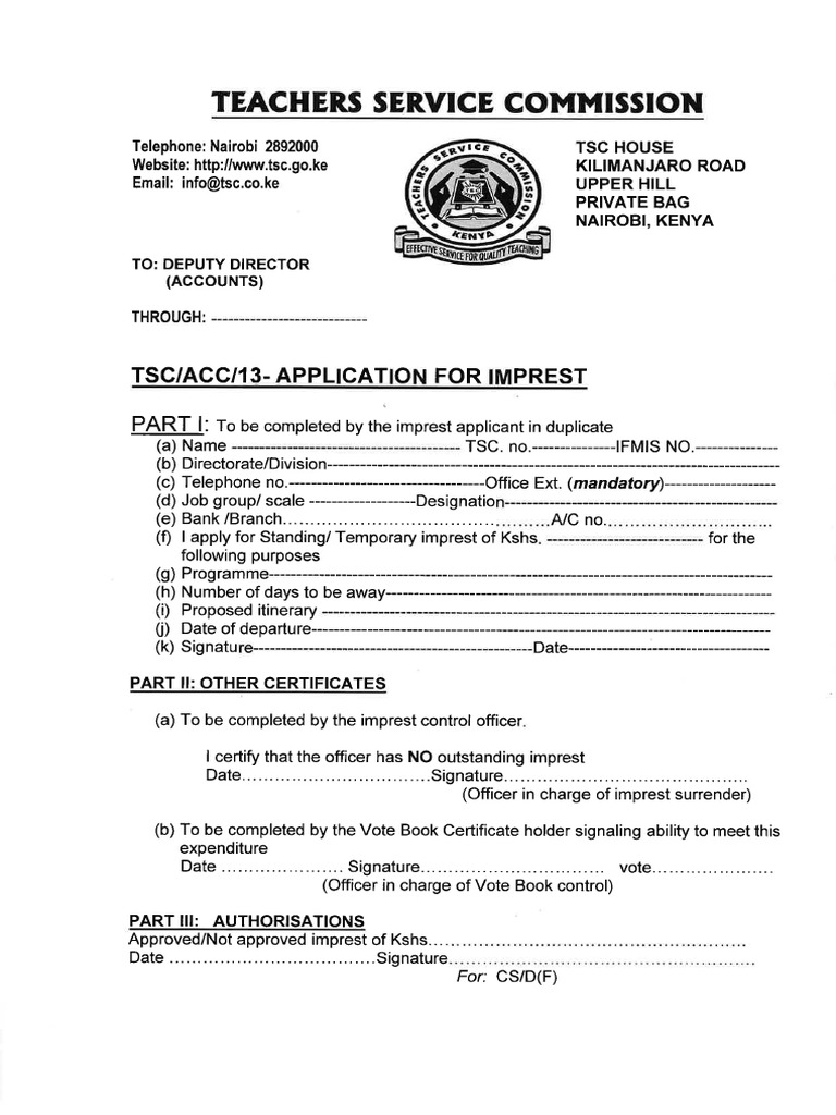 Imprest Application Form | PDF
