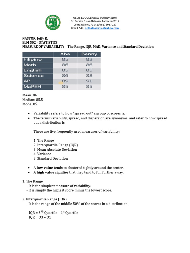 Understanding Measures of Variability | PDF | Statistical Theory | Statistical Analysis