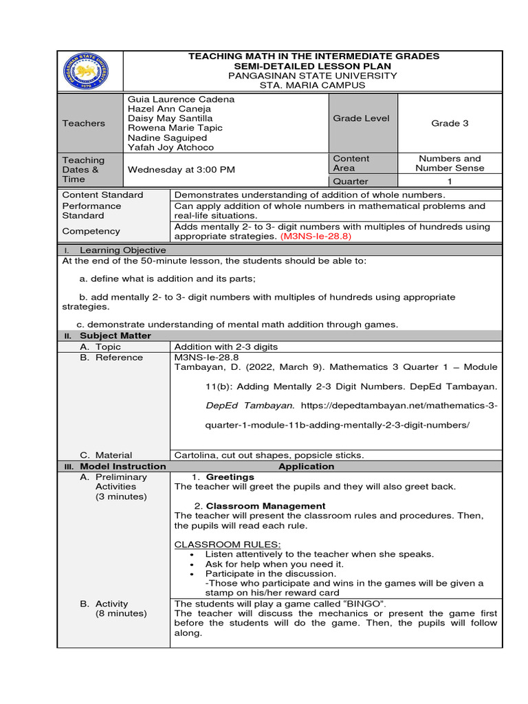 3RD LP in Math3 | PDF | Teachers | Mathematics