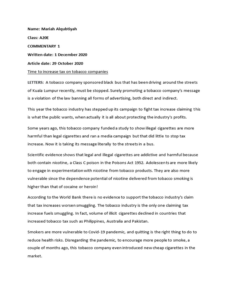 IB IA Commentary Econs HL Example | PDF | Tobacco Smoking | Addiction