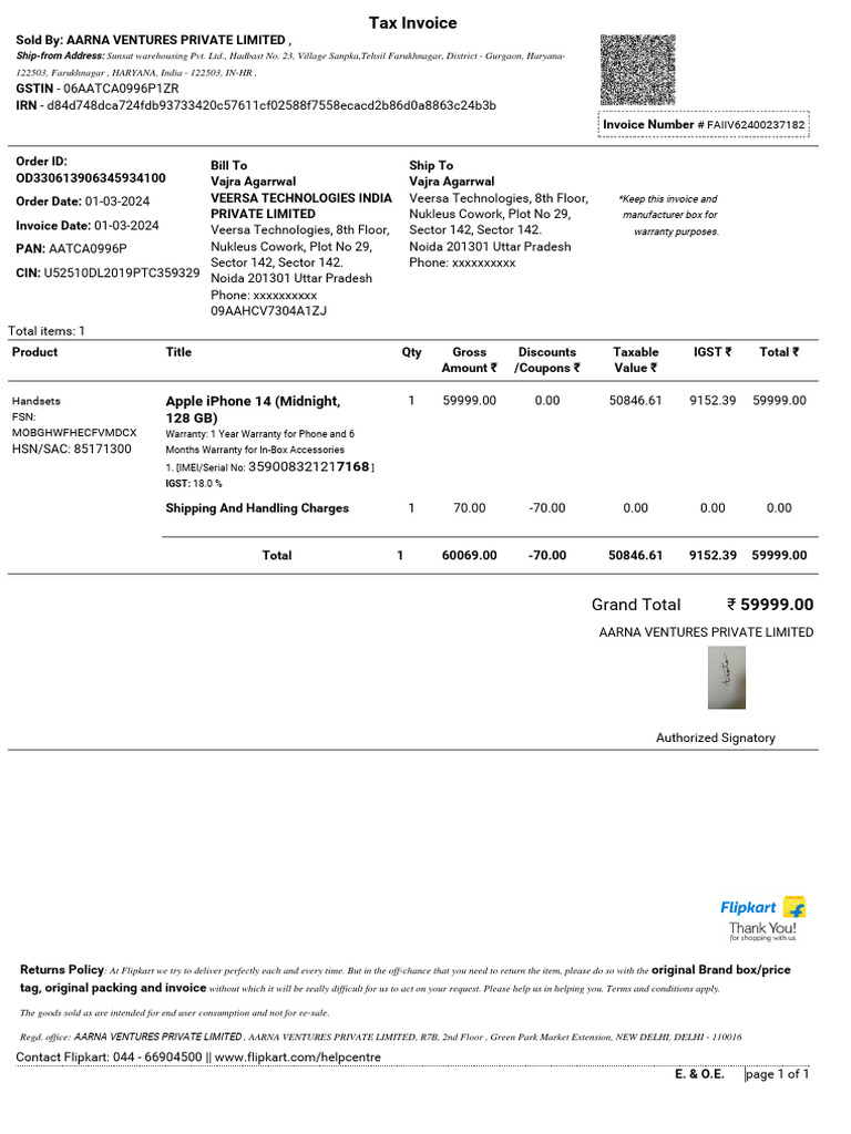 iPhone Bill | PDF | Apple Inc. | I Phone