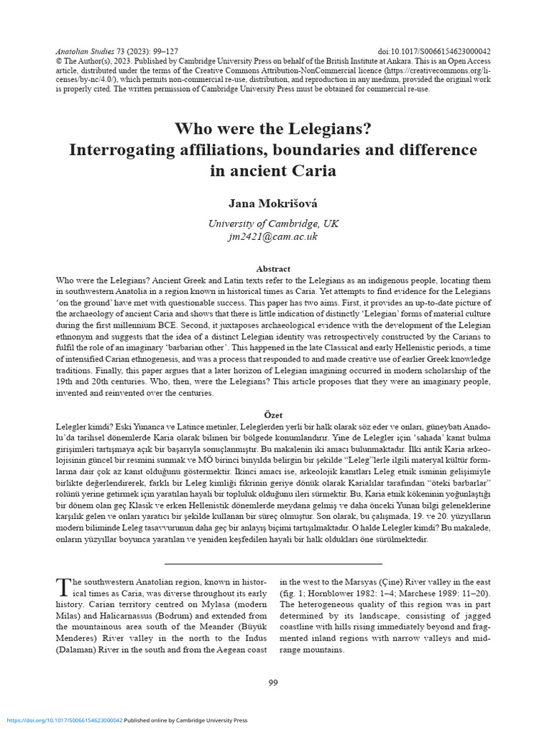 Who Were The Lelegians Interrogating Affiliations Boundaries and Difference in Ancient Caria ...
