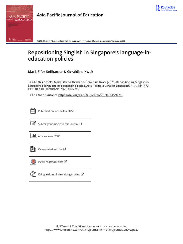 Repositioning Singlish in Singapore S Language-In-education Policies-2 ...