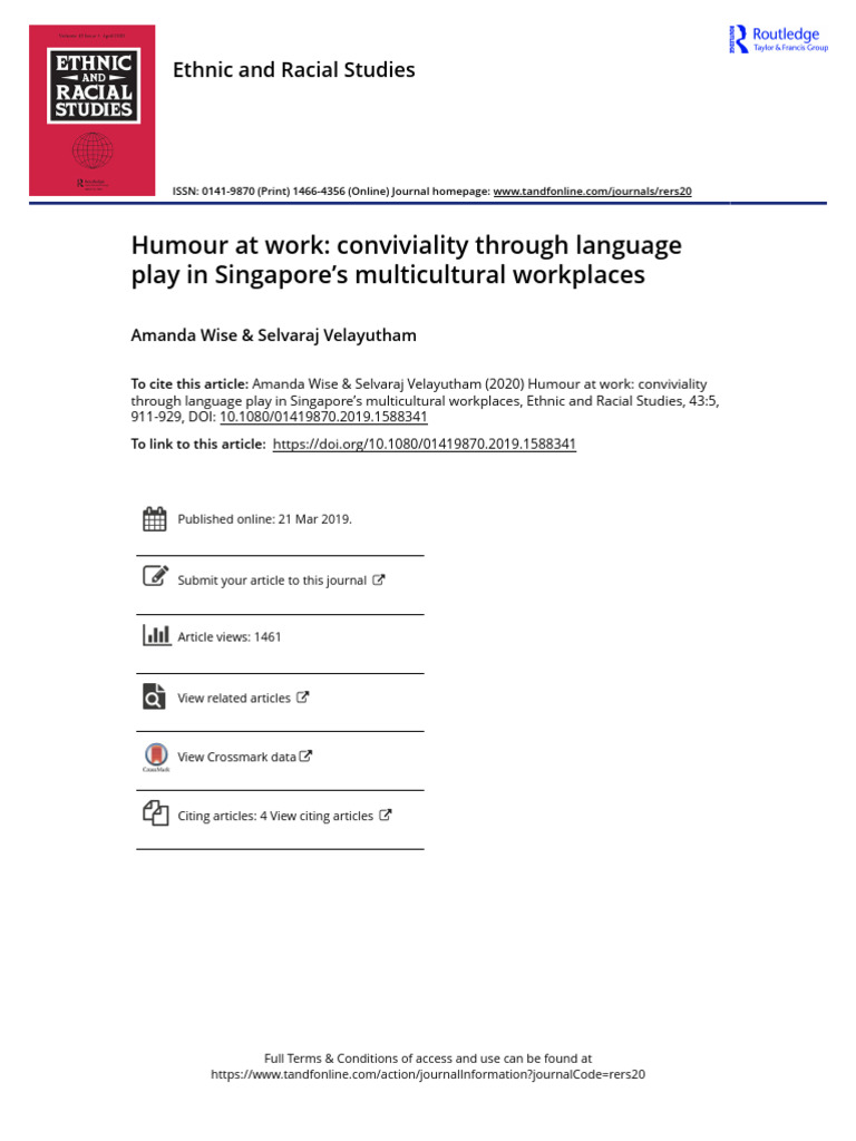 Humour at Work Conviviality Through Language Play in Singapore s ...