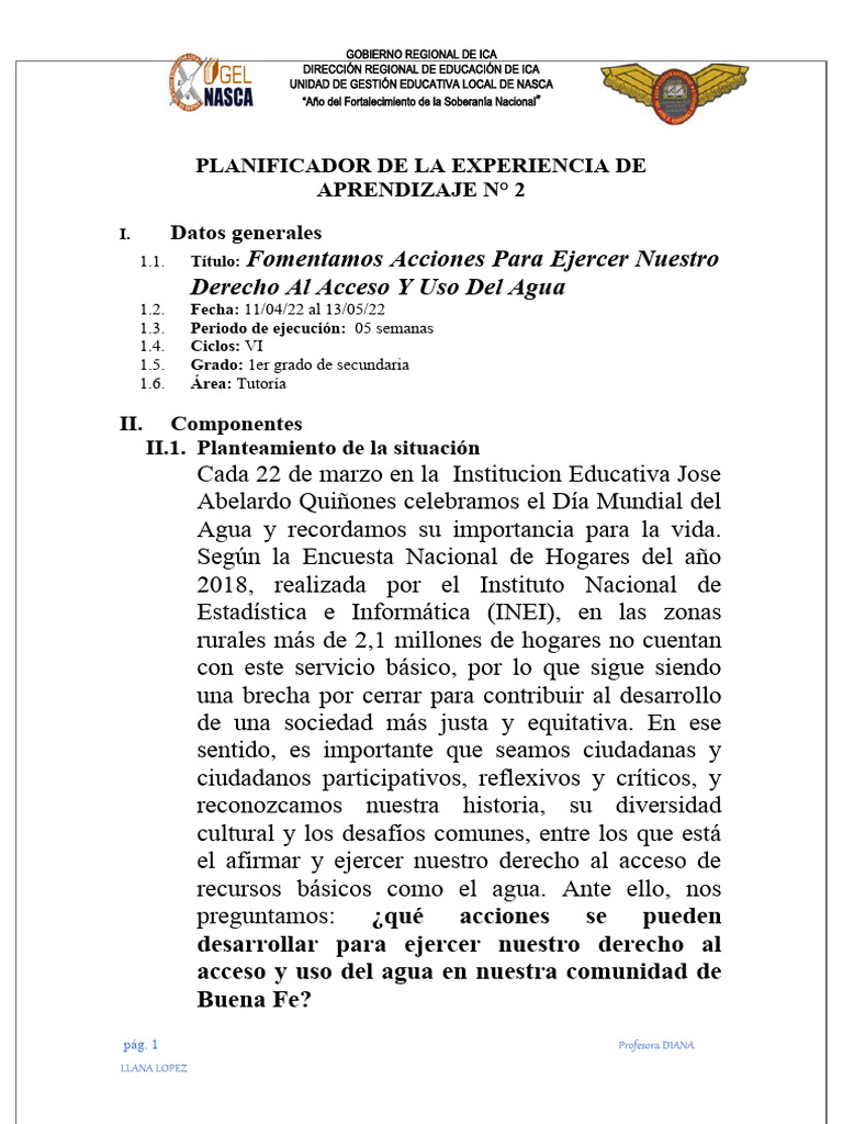 PLANIFICADOR DE LA EXPERIENCIA DE APRENDIZAJE N 2 | PDF | Las emociones